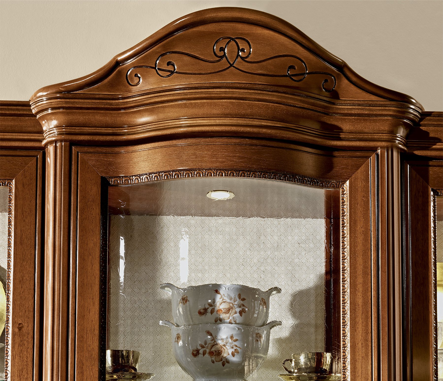 Camel Group Torriani Walnut 1 Curved Door Vitrine With Mirror and LED ...